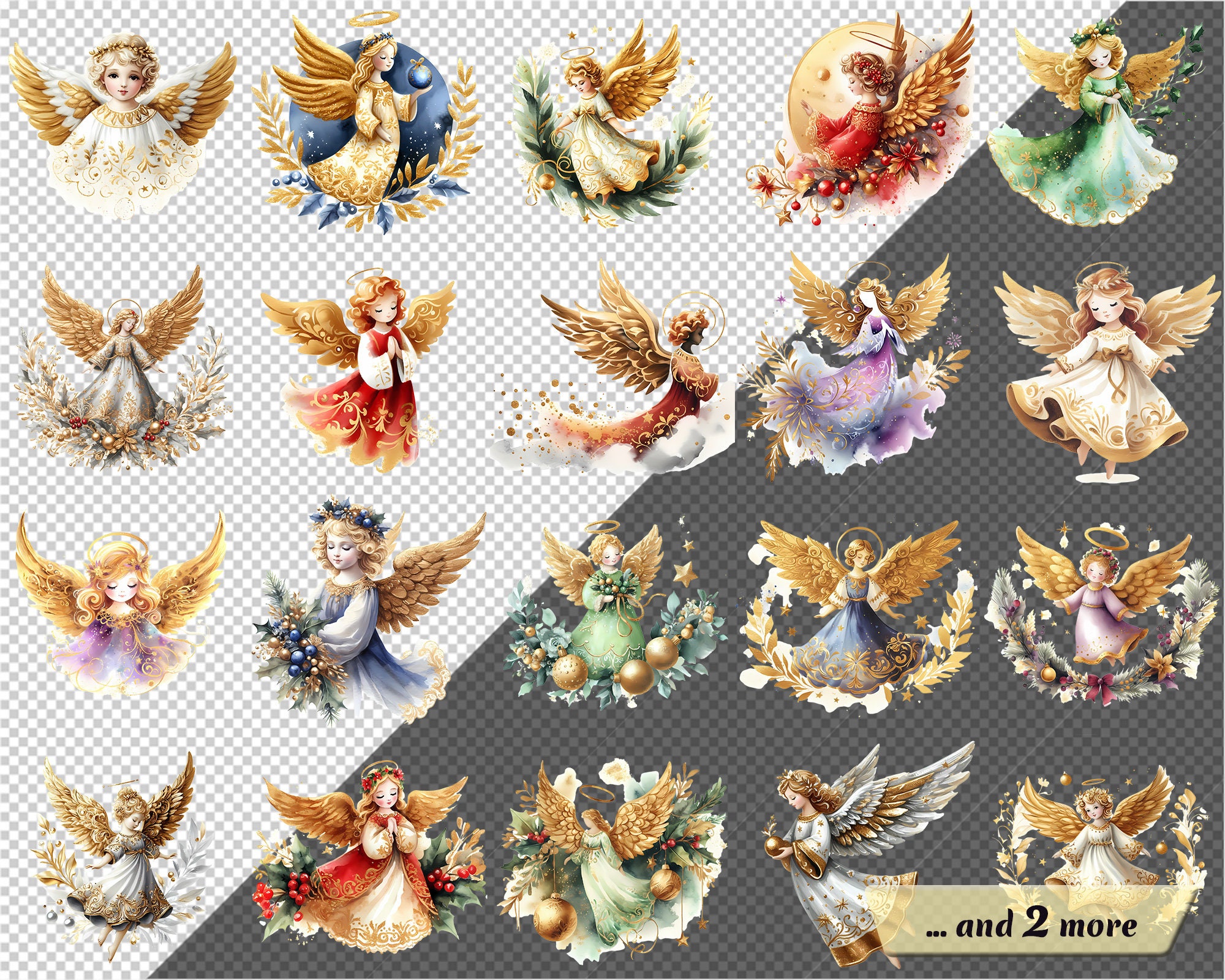 Watercolor Gold Christmas Angel Clipart, Christian Clipart, Golden ...