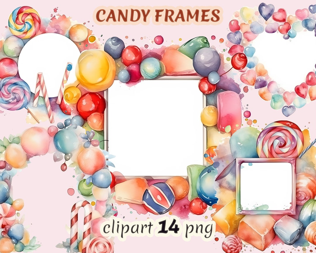 Watercolor Candy Frames Clipart Bundle on Transparent Background ...