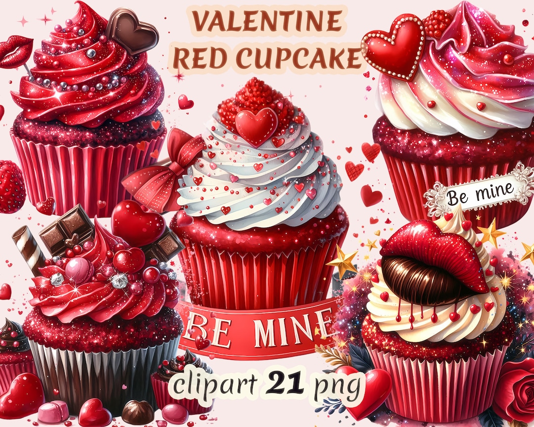 Watercolor Red Velvet Cupcake Clipart, Chocolate Lips, Valentine ...