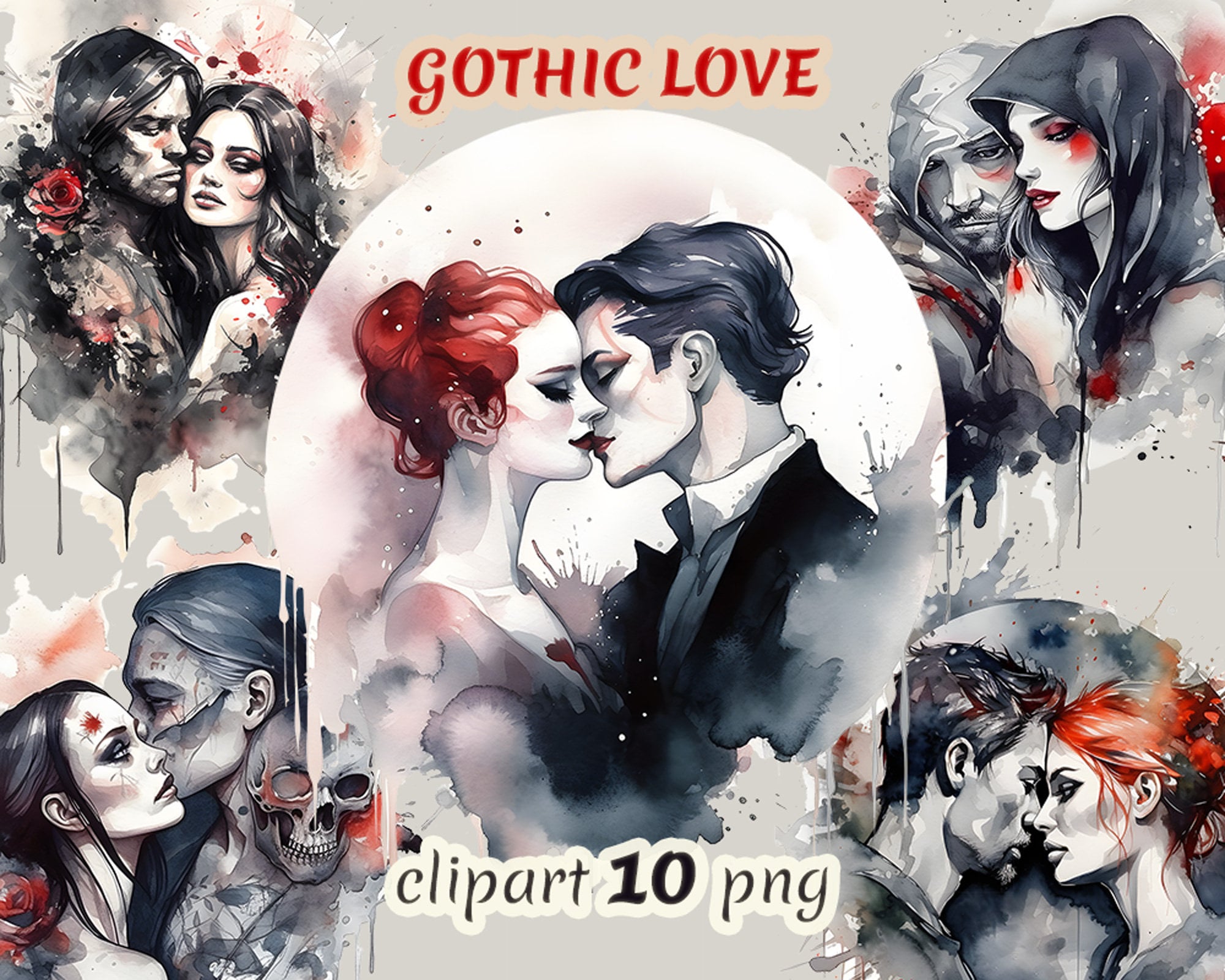 Paquete de imágenes prediseñadas de amor gótico de acuarela, San ...