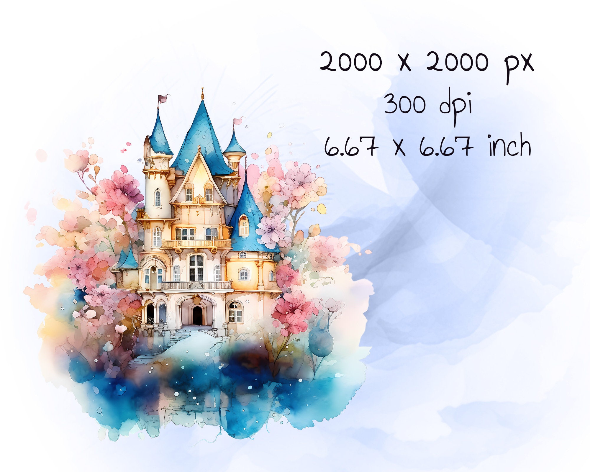 Watercolor Magic Mansions Clipart Bundle on Transparent Background, Pixie House, Magic Mansions ...