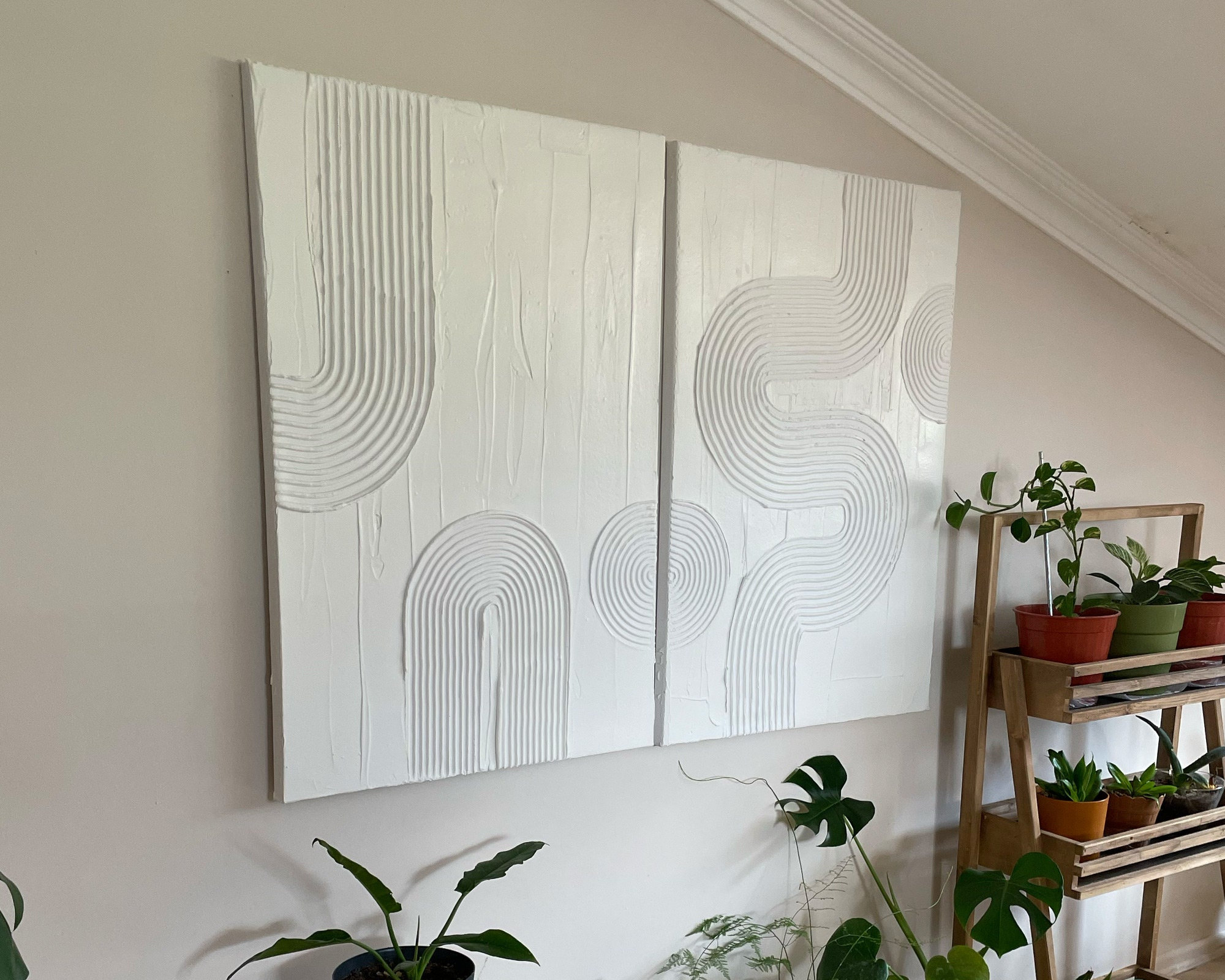 Gips Wandkunst 2er Set, Strukturierte Wandkunst, Strukturierte Kunst Leinwand, Strukturierte ...