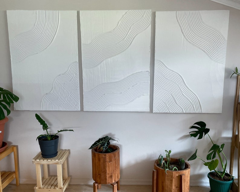 Plaster Wall Art Set of 3 Textured Wall Art Textured Art - Etsy