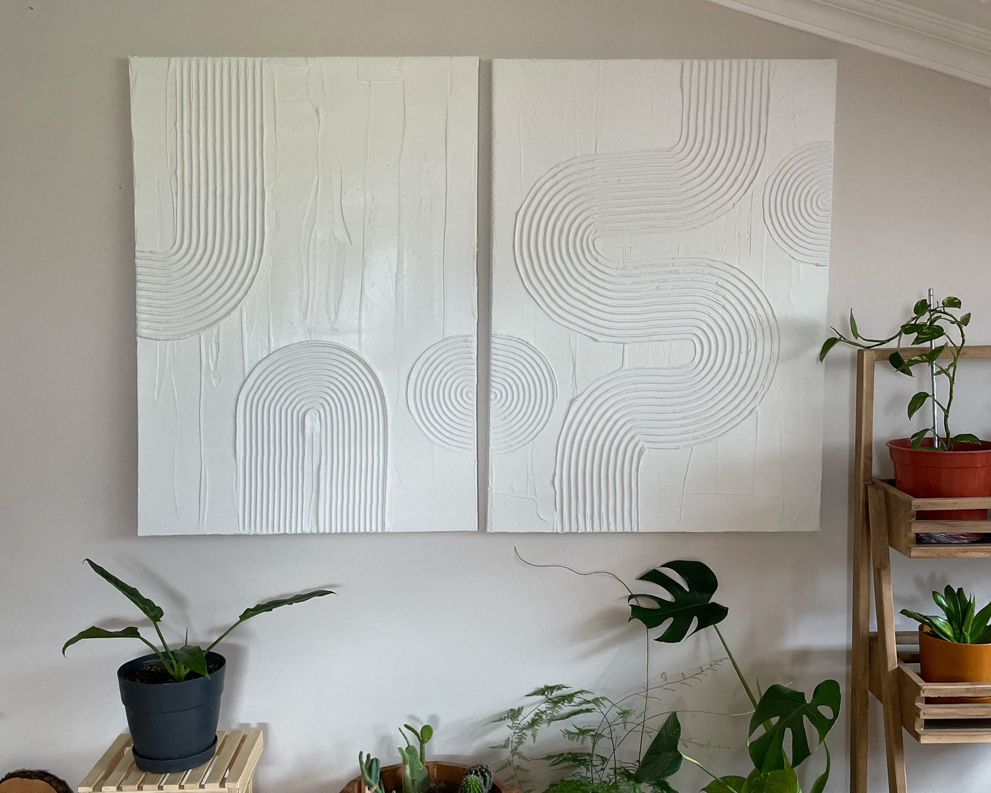 Gips Wandkunst 2er Set, Strukturierte Wandkunst, Strukturierte Kunst Leinwand, Strukturierte ...