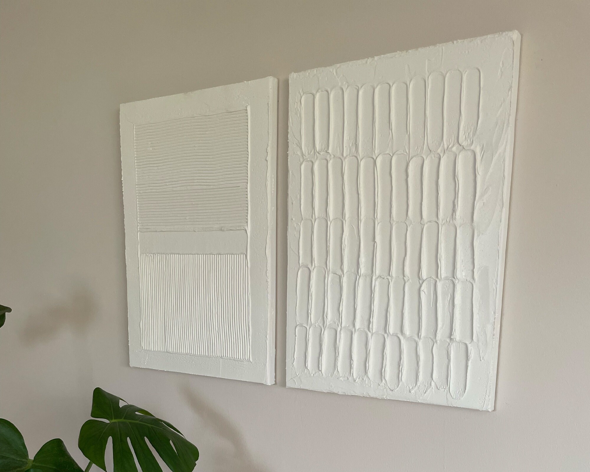 Gips Wandkunst 2er Set, Strukturierte Wandkunst, Strukturierte Kunst Leinwand, Strukturierte ...