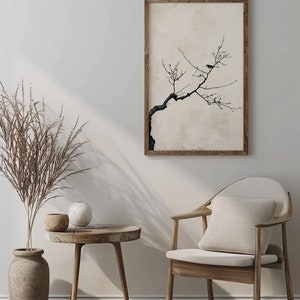 Wabi Sabi Wall Art Bird on a Tree Painting Nature Painting Japandi Wall ...