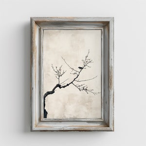 Wabi Sabi Wall Art Bird on a Tree Painting Nature Painting Japandi Wall ...