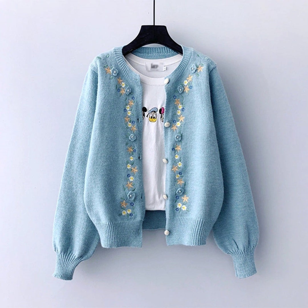 Flower Cardigan Flower Sweater Embroidery Cardigan Knit - Etsy