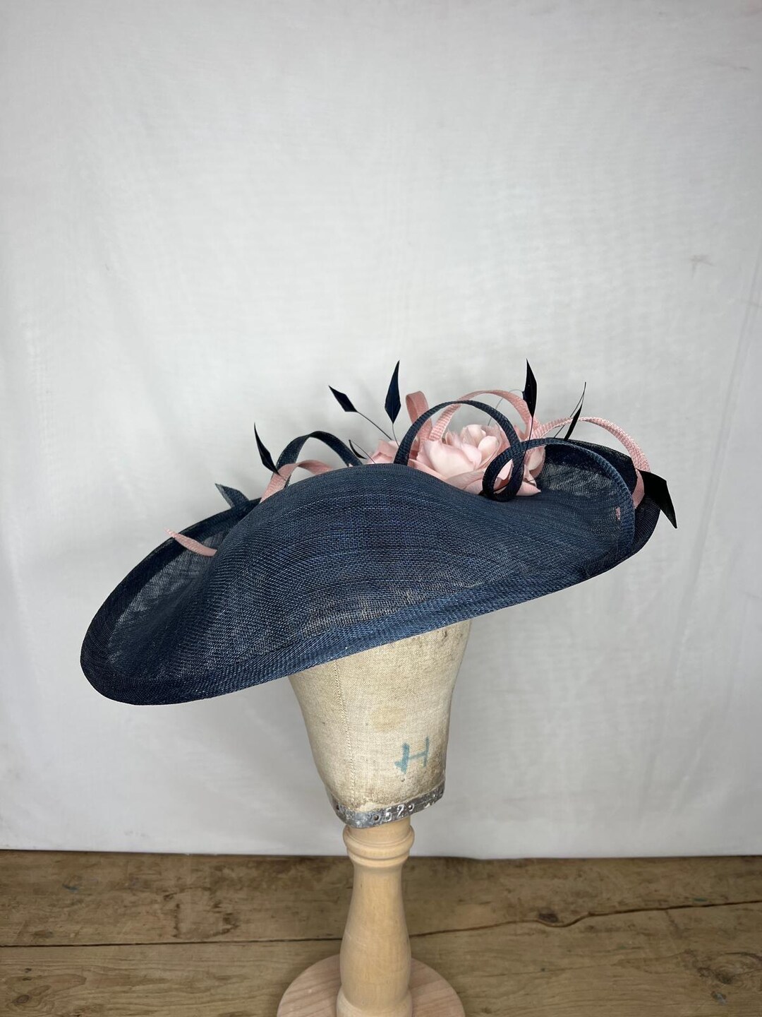 Navy and Pink Saucer Style Hat With Pink Roses and Navy Loops and ...
