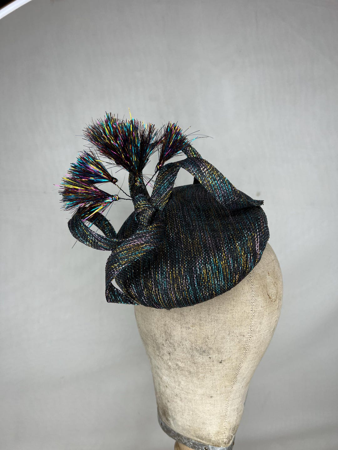 Striking Black With Metallic Pink, Purple & Gold Shimmer Effect Sinamay ...