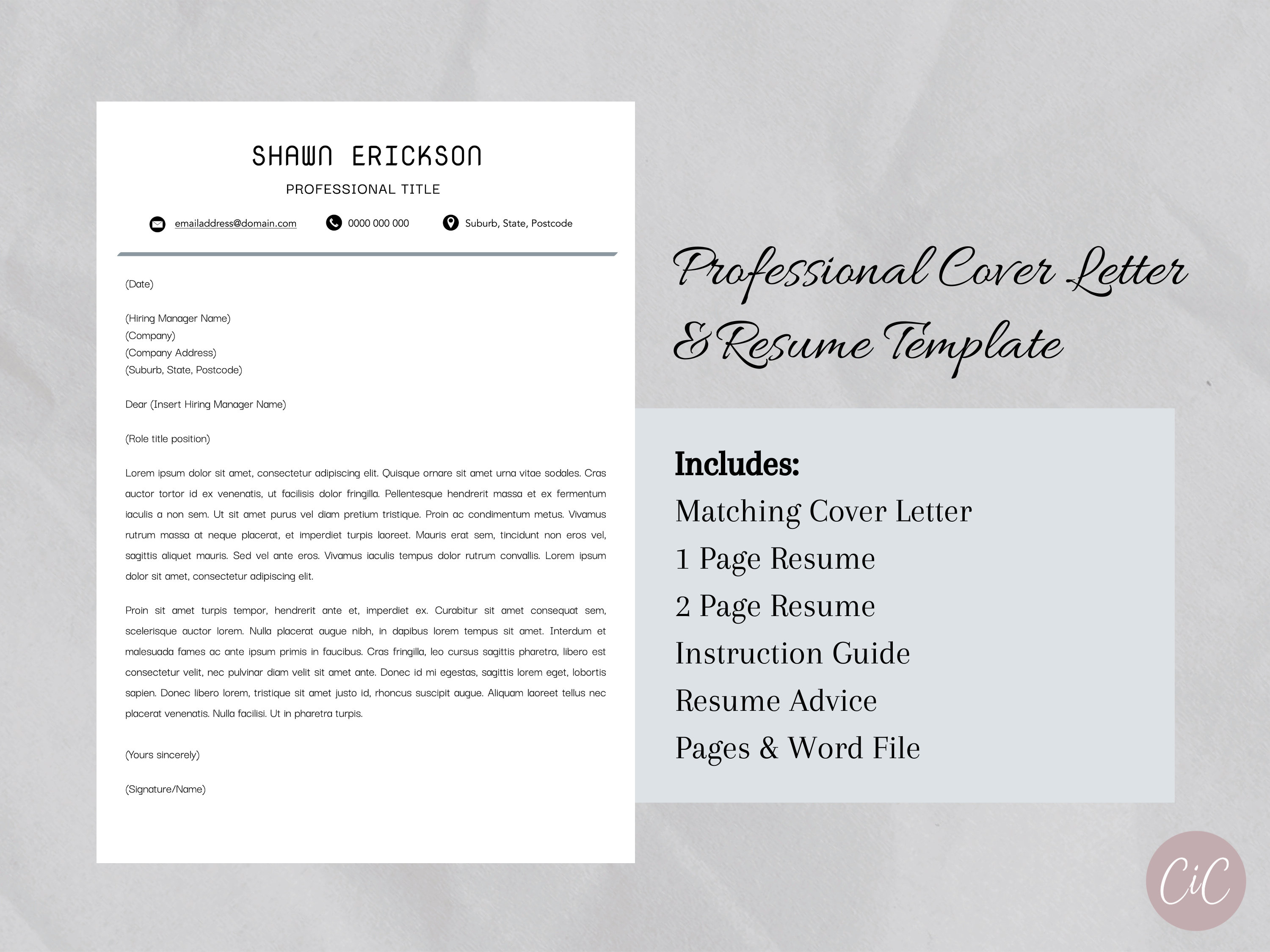 Digital Cover Letter and Resume Templates Pages & Word Compatible Shawn ...
