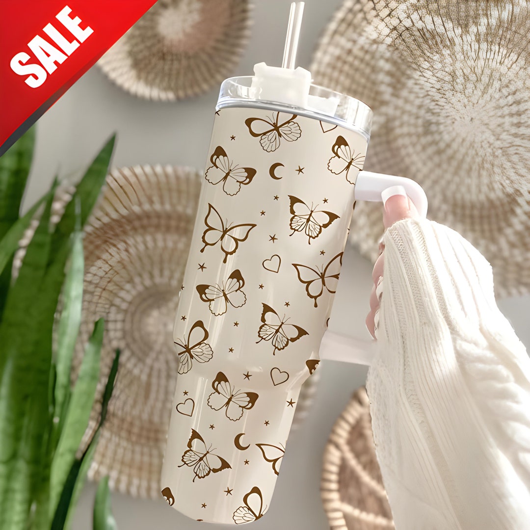 Butterfly Stanley Tumbler 40oz, Full Wrap Engraved Stanley, Quencher 2. ...