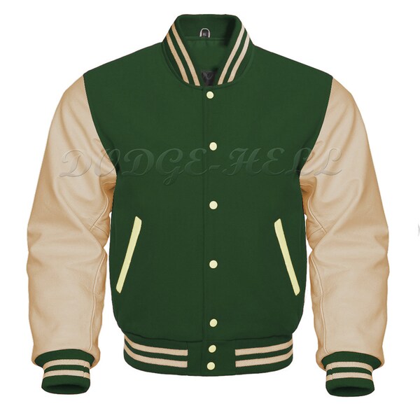 Cream and Green Varsity Jacket - Etsy