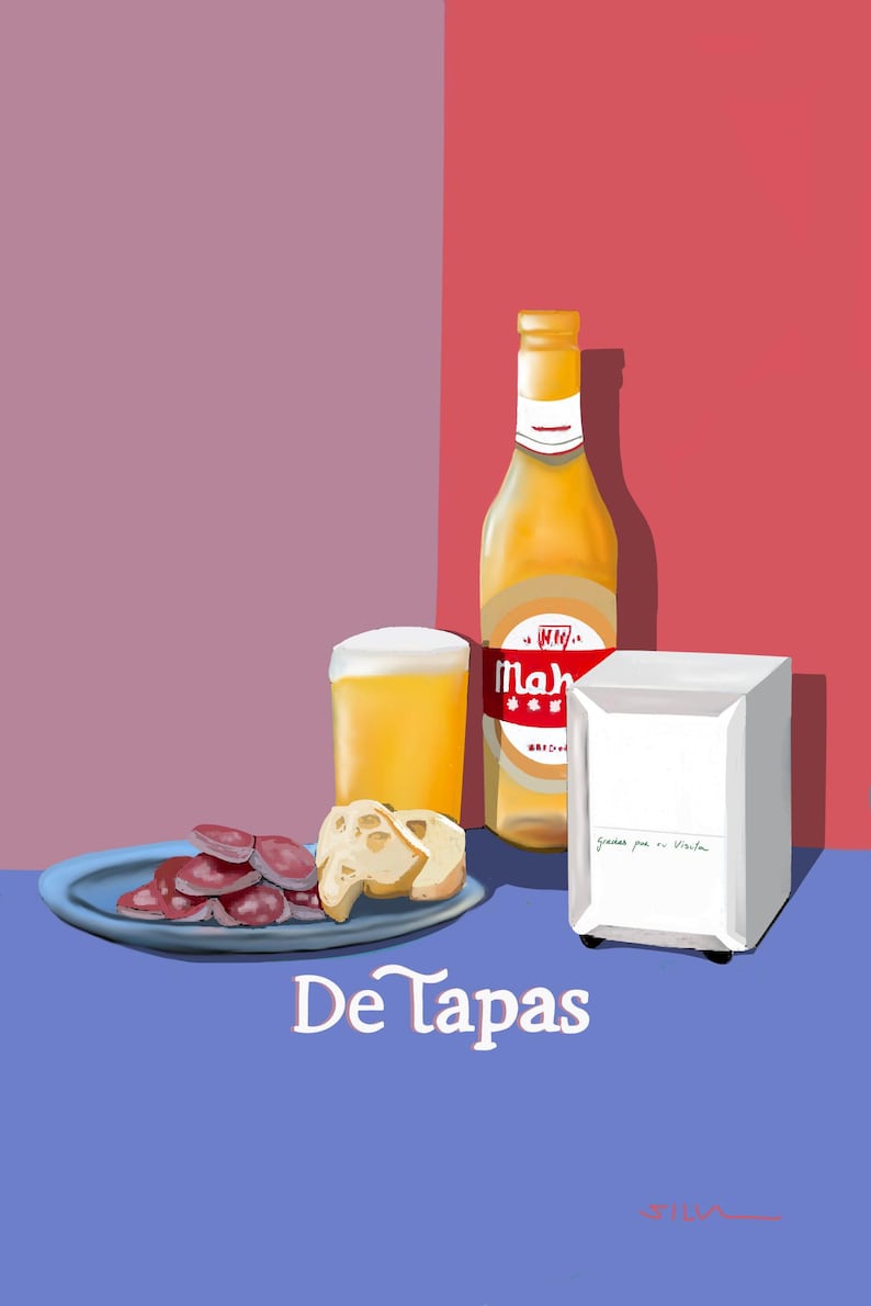 Tapas and Beer Poster – Spanish Bar Wall Art, Caña and Botellín Print ...
