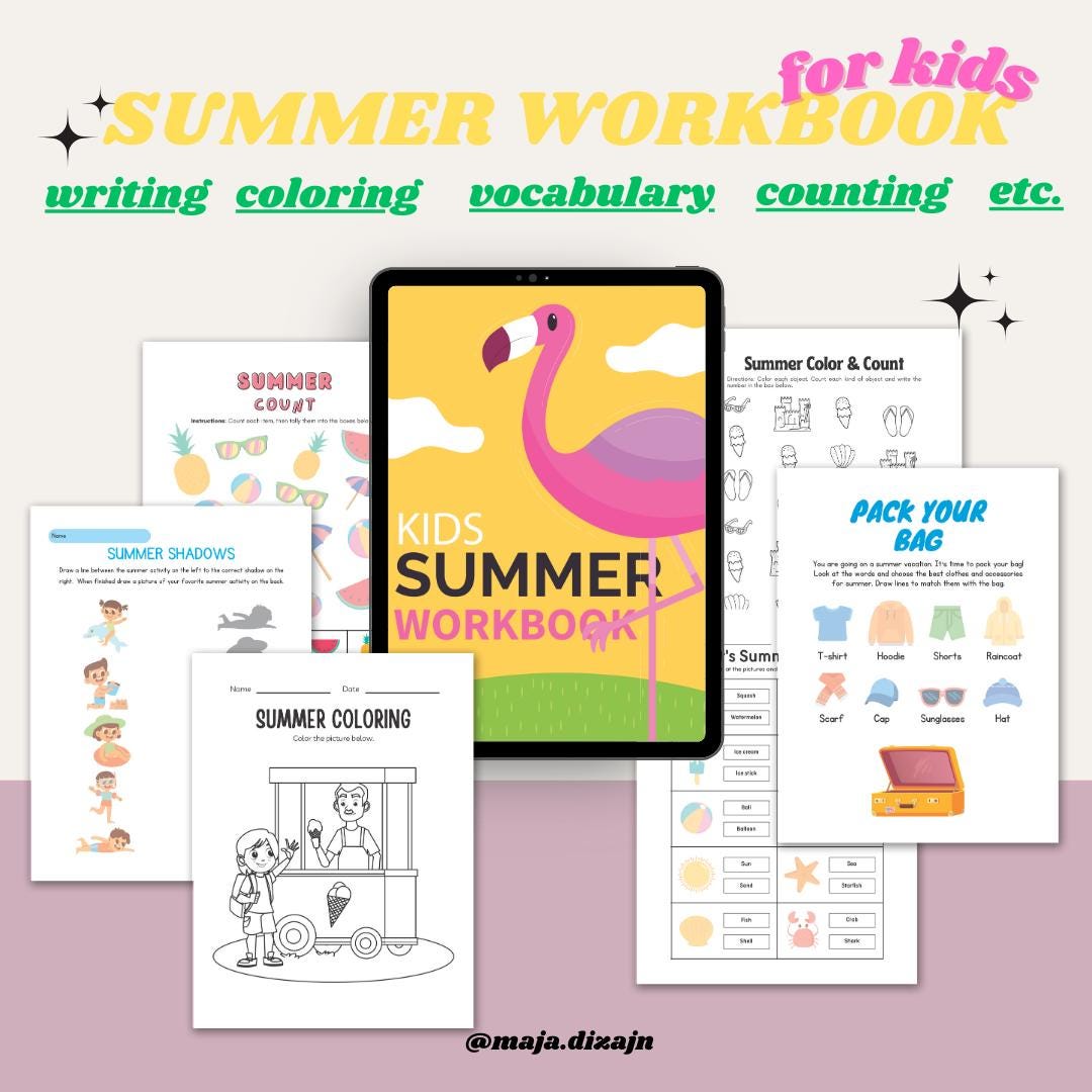 50 Printable Kids Workbook Activity Preschool Worksheets Writing ...