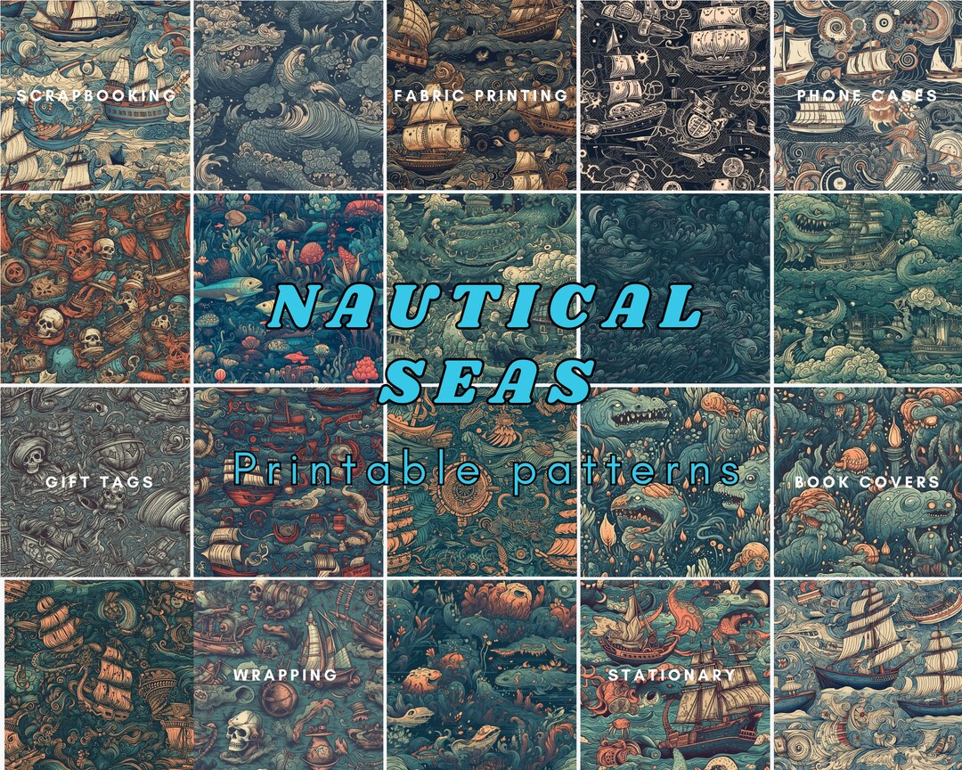Nautical Seas Fantasy Printable Patterns Pack Set of 20 Digital Pattern ...