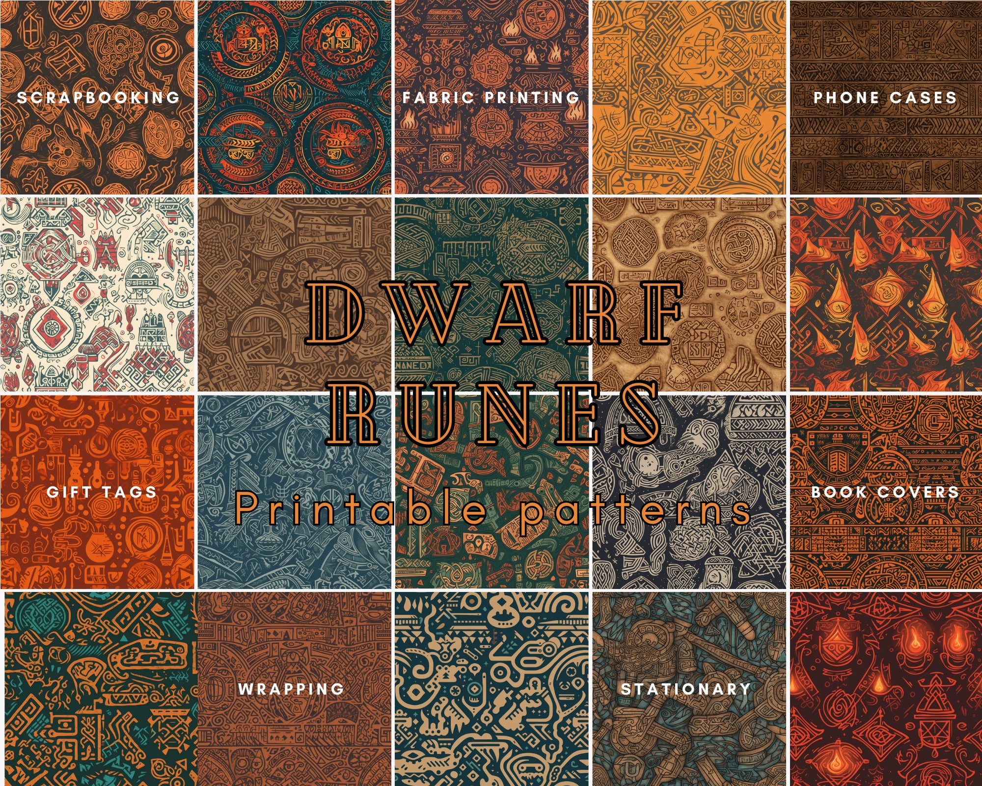 Dwarf Runes Fantasy Printable Patterns Pack Set of 20 Digital Pattern ...