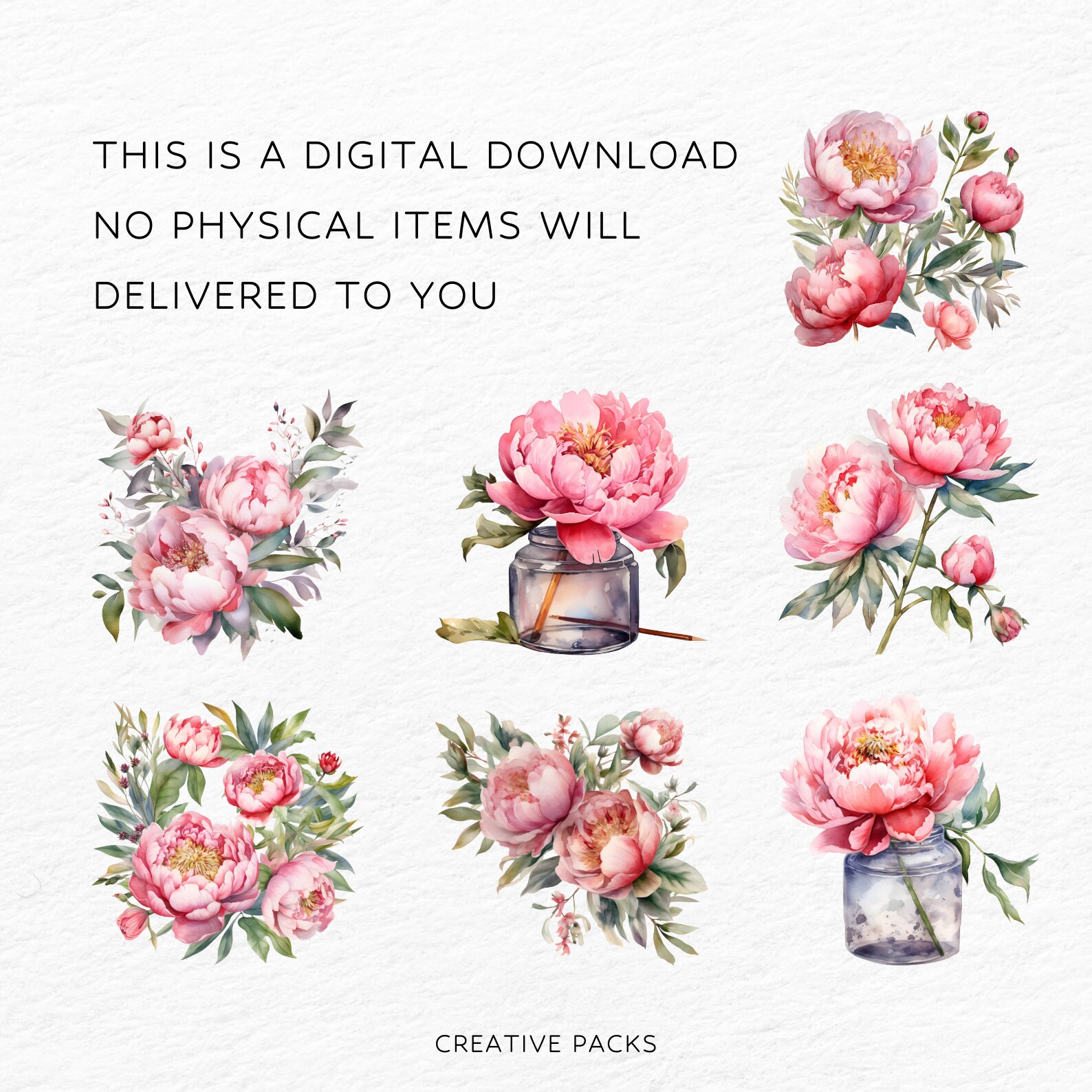 Watercolor Pink Peony Clipart PNG Instant Digital Download for ...