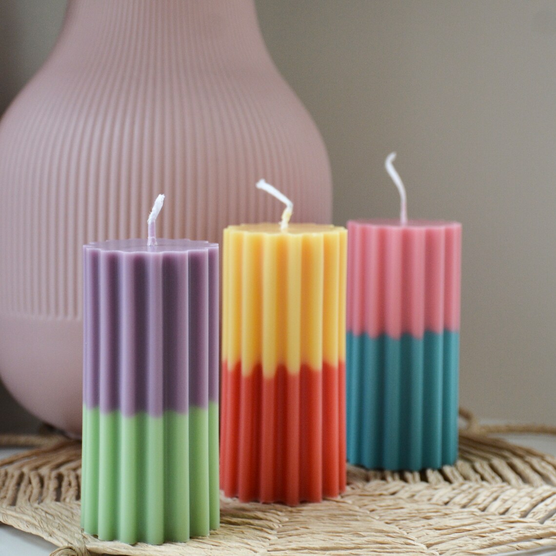 Colourful Ribbed Candle / Aesthetic Home Decor Candle / Soy Wax Candle ...