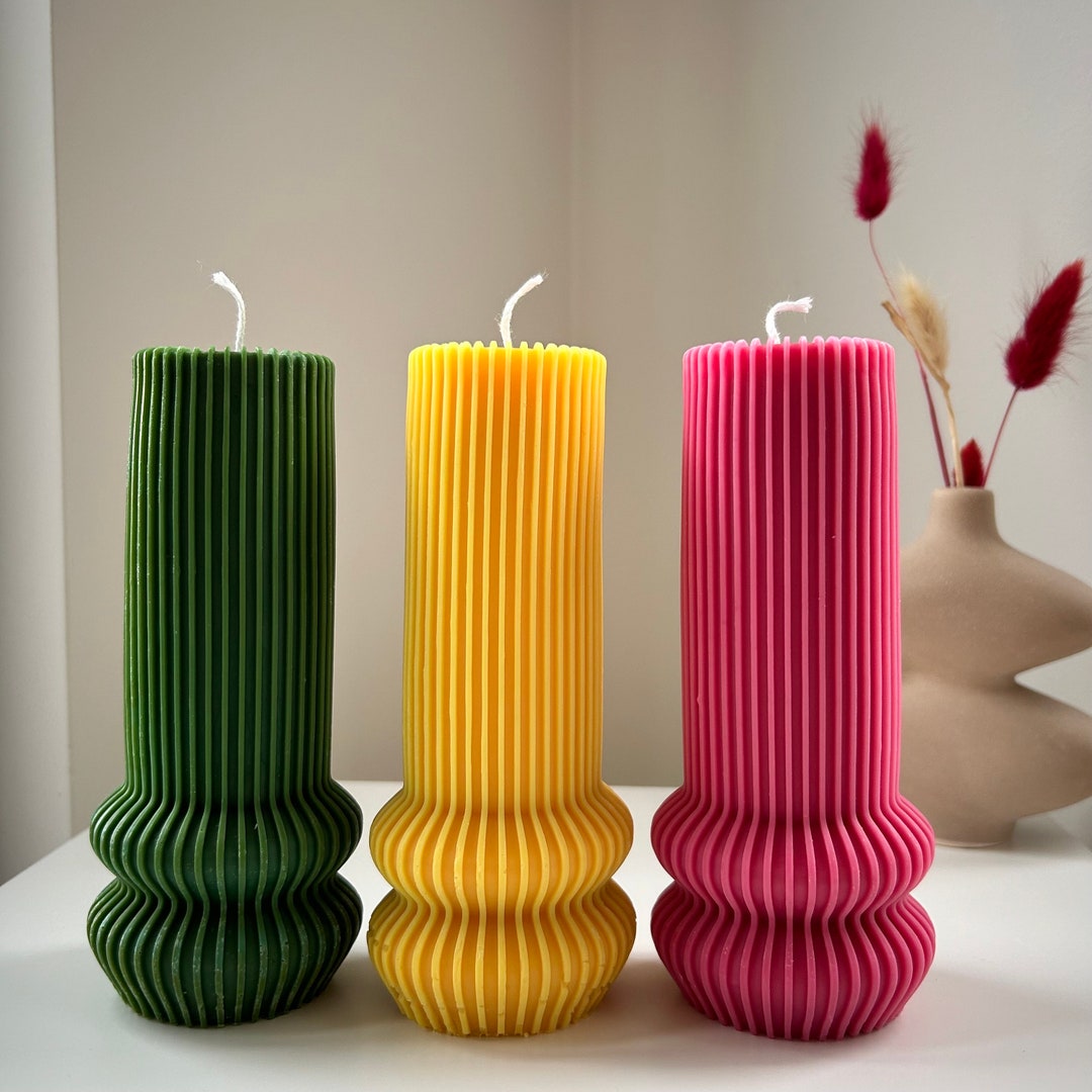 Tall Striped Pillar Candle | Wedding Candle | Wedding Dcorations ...