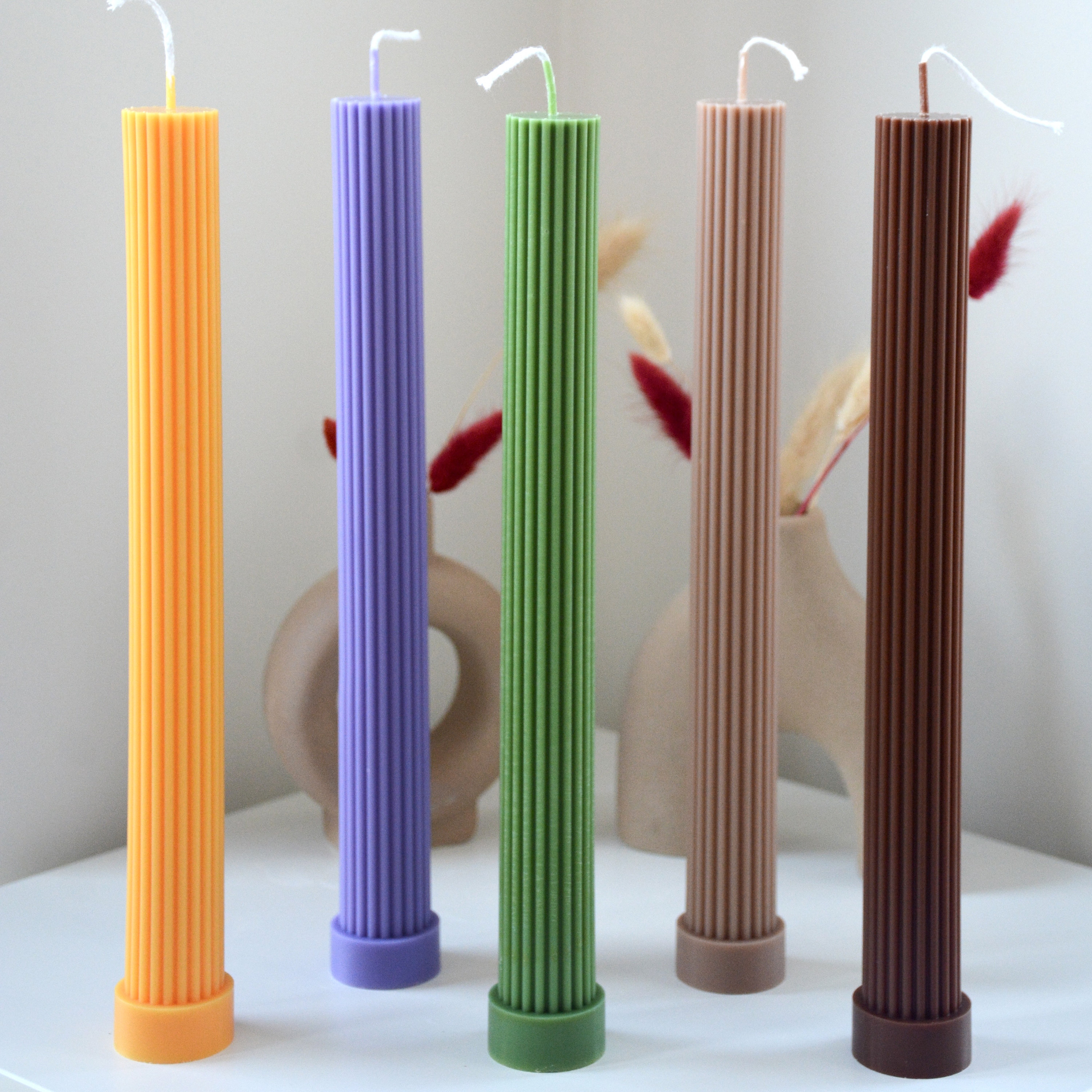 Flat Bottom Taper Ribbed Candles Tall Ribbed Pillar Candle Greek Column ...