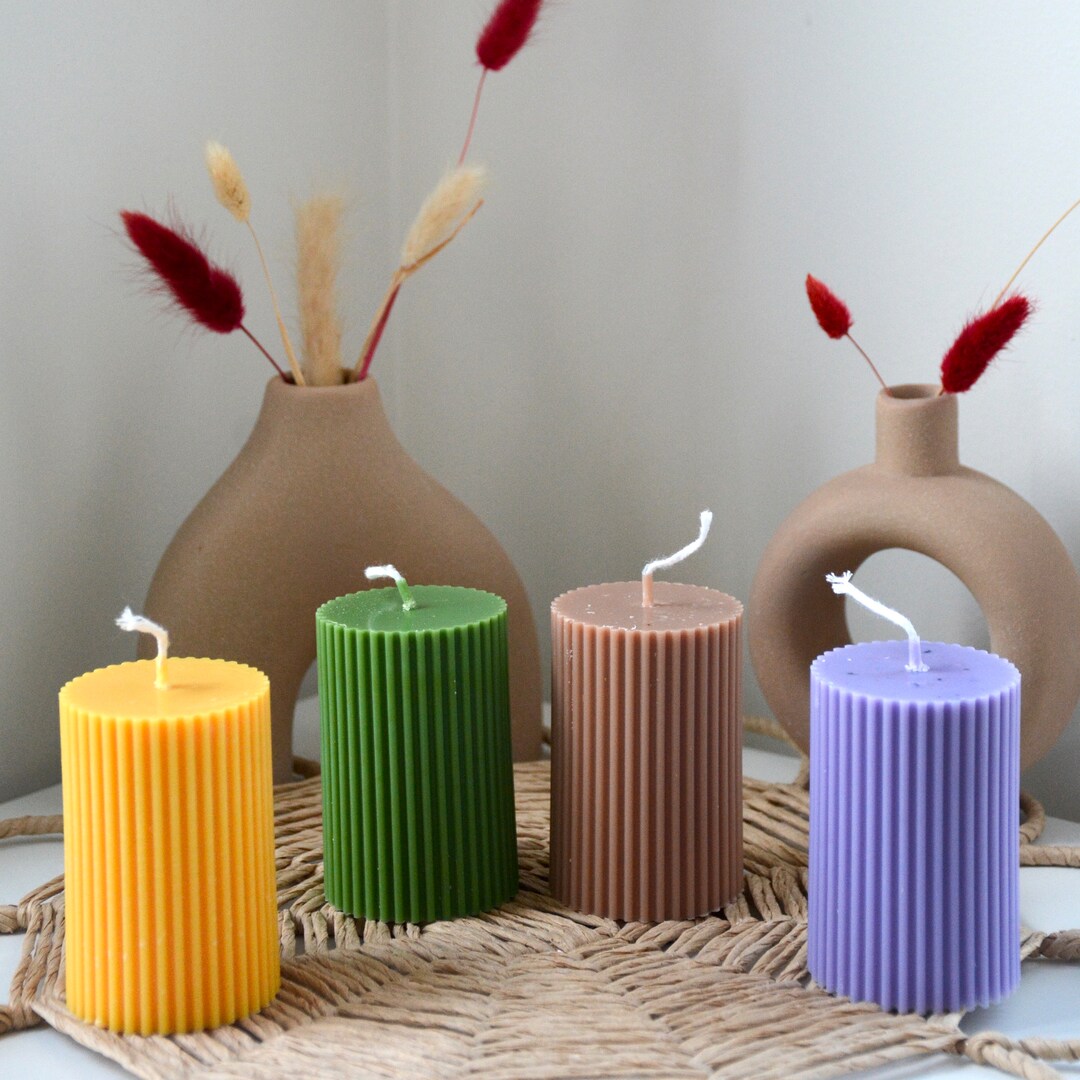 Small Ribbed Thick Candle | Short Pillar Candle |home Decor Candle ...