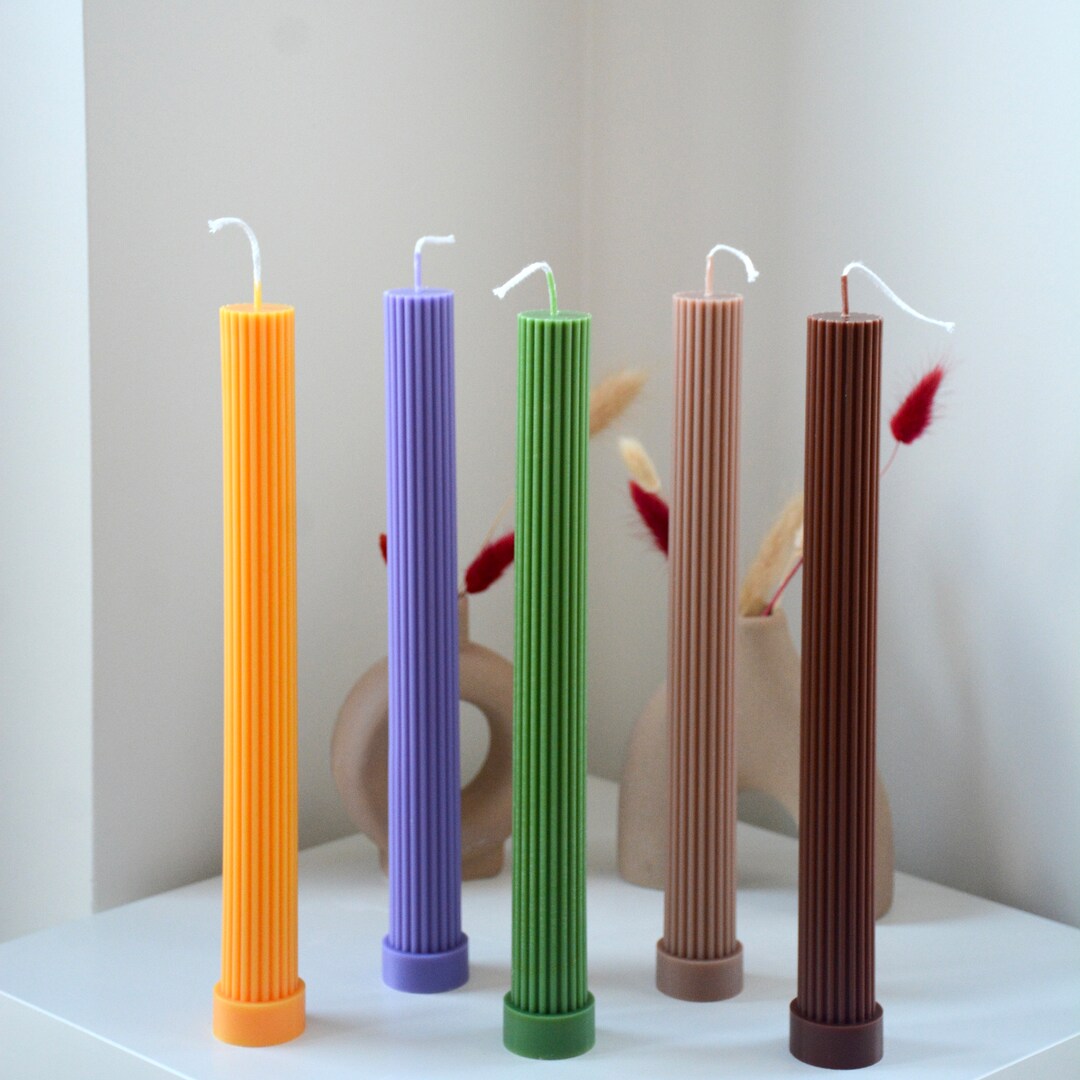 Flat Bottom Taper Ribbed Candles | Tall Ribbed Pillar Candle | Greek ...