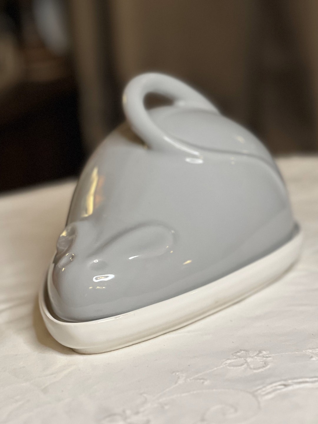 Charming Grey and White Mouse Ceramic Cheese Dish Vintage-inspired ...