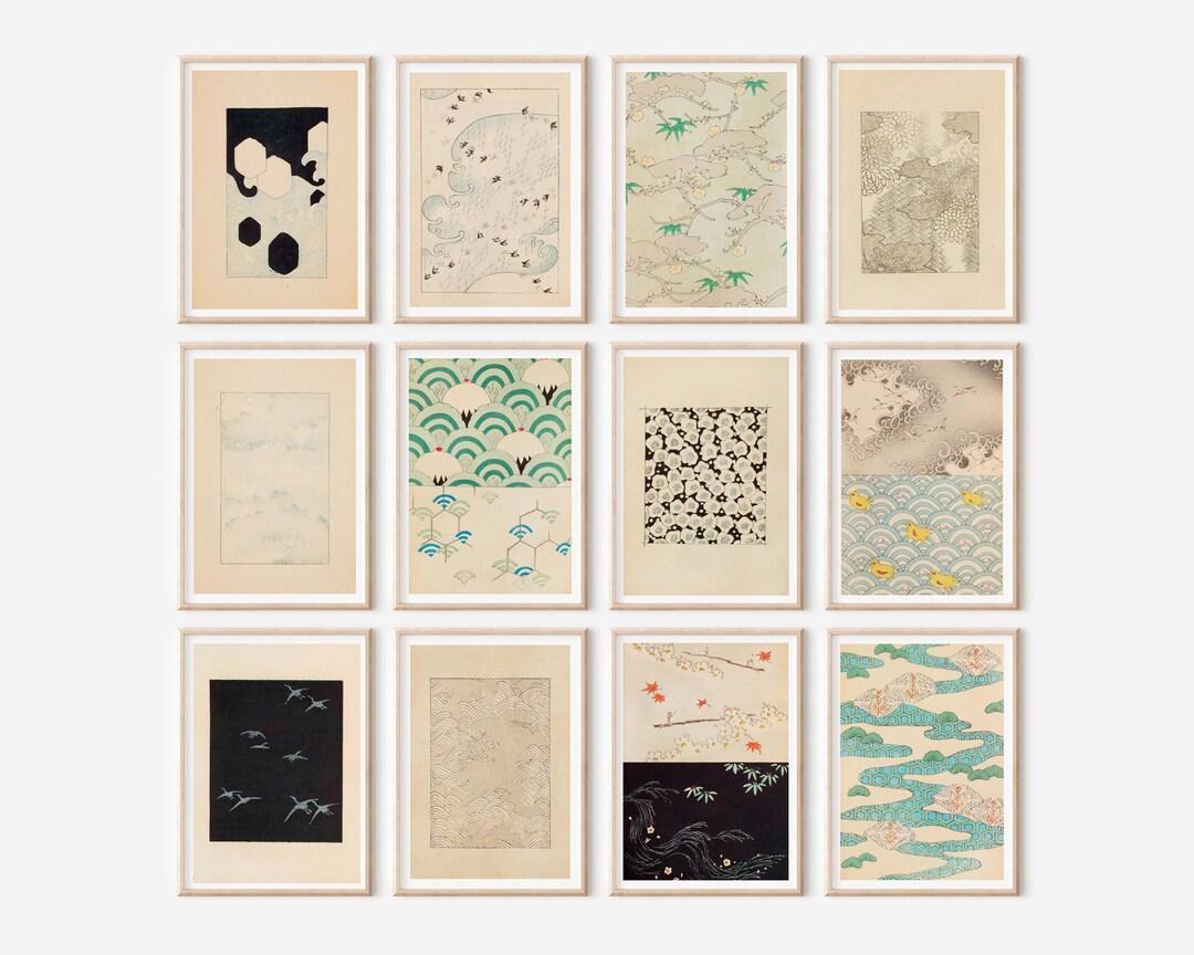Set of 12 Japanese Print Set Bundle, Japanese Art Print Digital ...