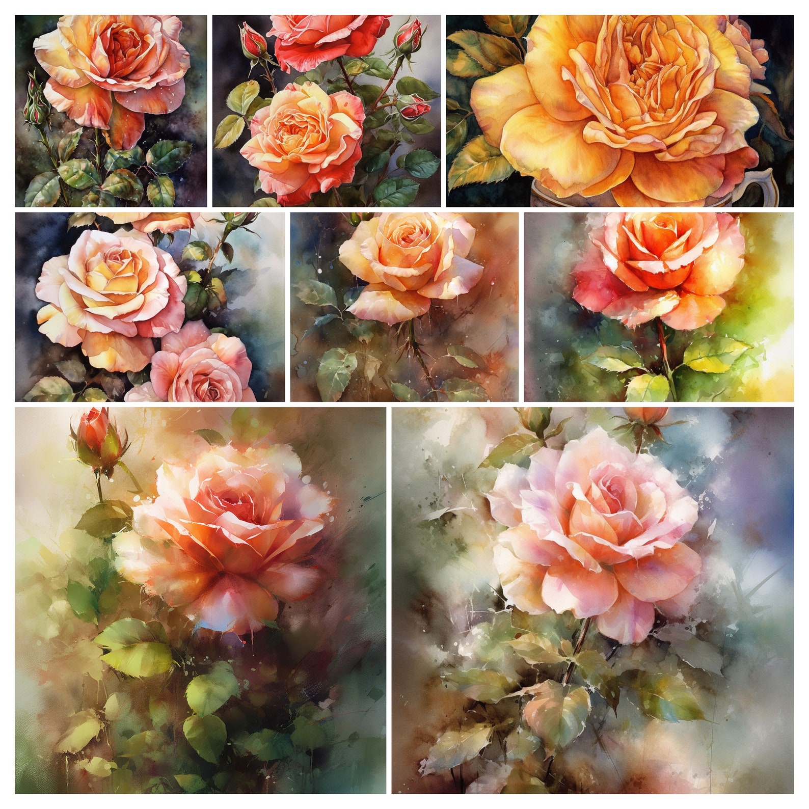 12x Watercolour Rose Clipart Bundle - Etsy