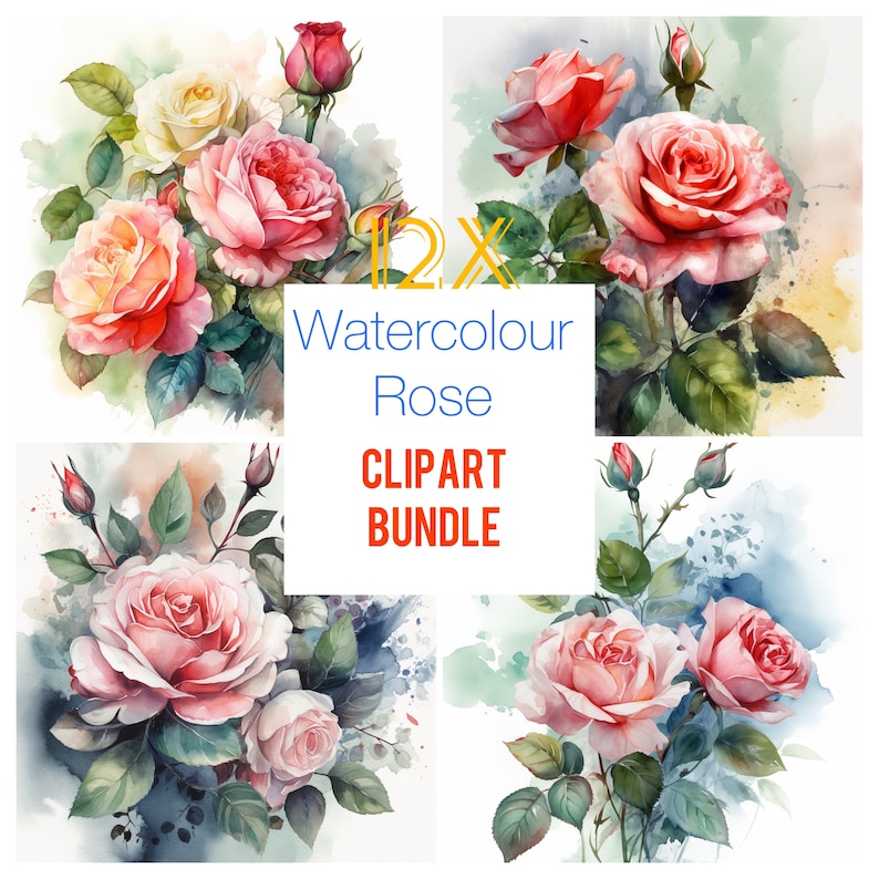 12x Watercolour Rose Clipart Bundle - Etsy