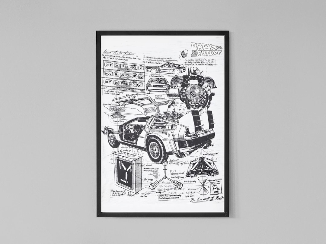 Back to the Future Schematics of the Delorean DMC-12 Fine Art Print ...