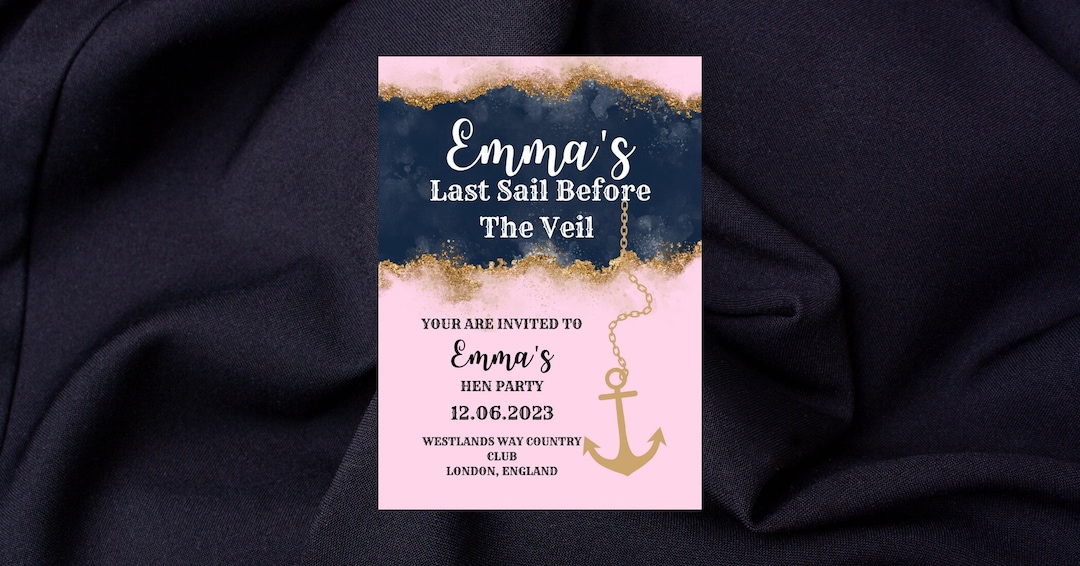 Last Sail Before the Veil Themed Hen Party Invite, Hen Party Invitation ...