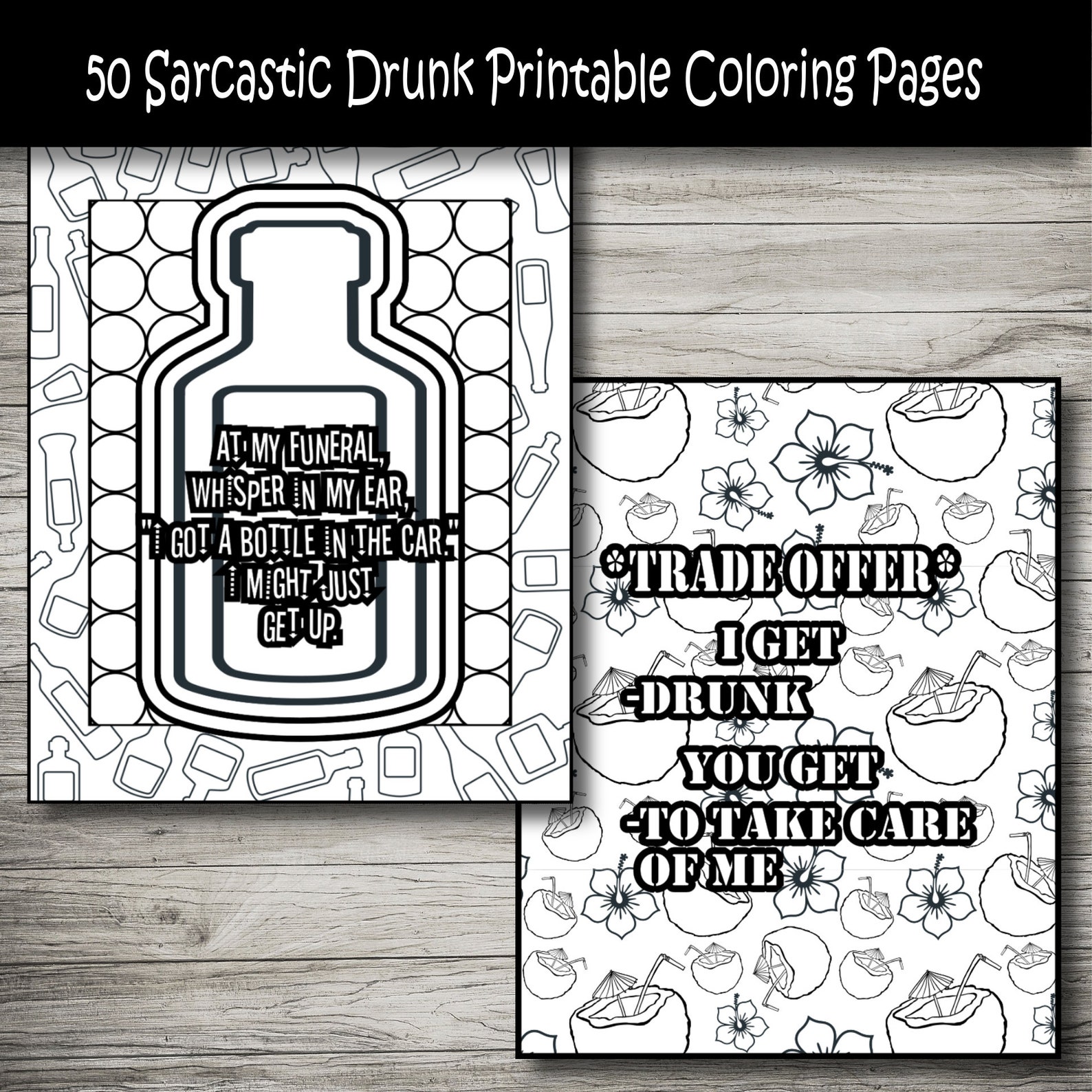 50 Sarcastic Drunk Printable Coloring Pages With Funny Quotes - Etsy