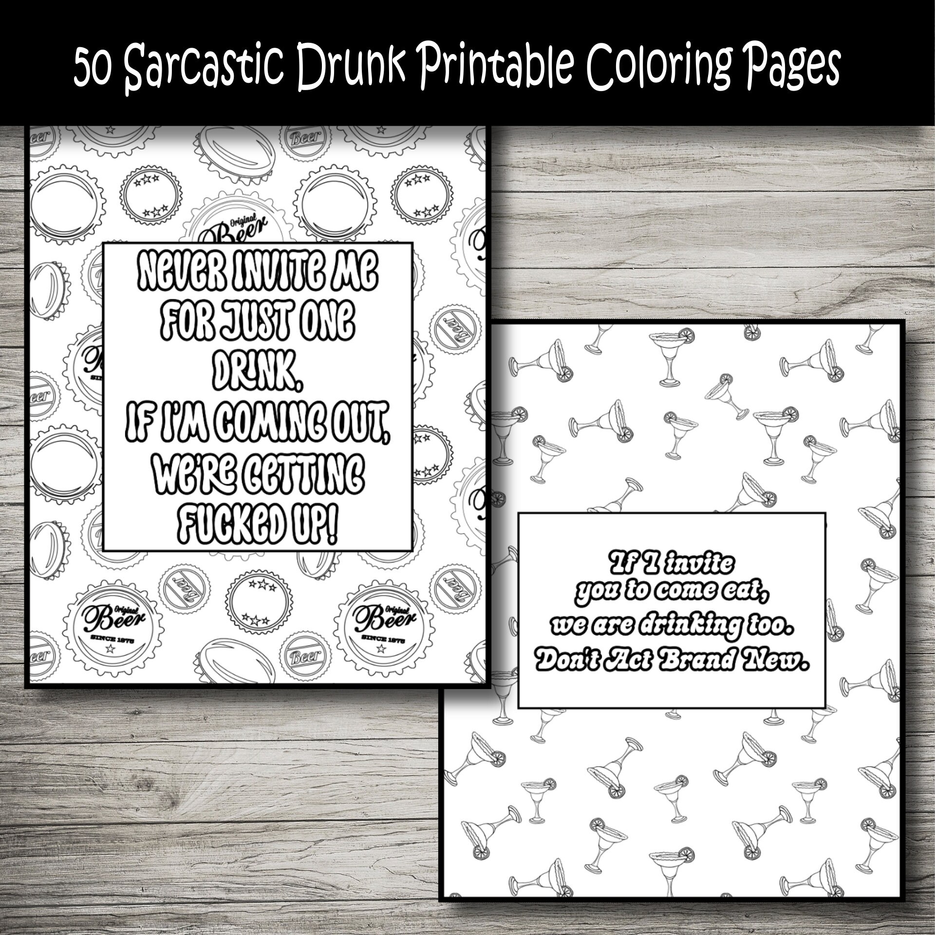 50 Sarcastic Drunk Printable Coloring Pages With Funny Quotes - Etsy
