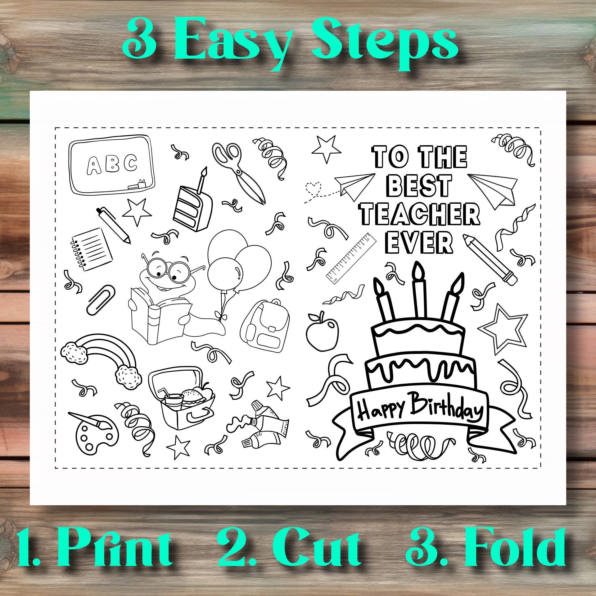 Printable Teacher Birthday Card: Colorable Doodles (PDF Download 5x7in ...