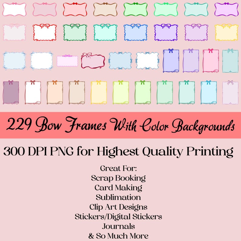 Bow PNG Frames Mega Bundle – 565 Digital Frames With Patterned, Solid ...