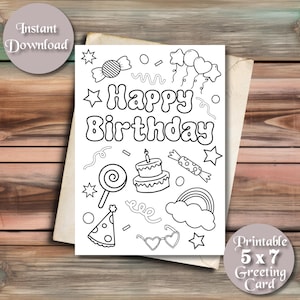 Printable Birthday Card: Colorable DIY Gift Card | PDF Download 5x7in ...