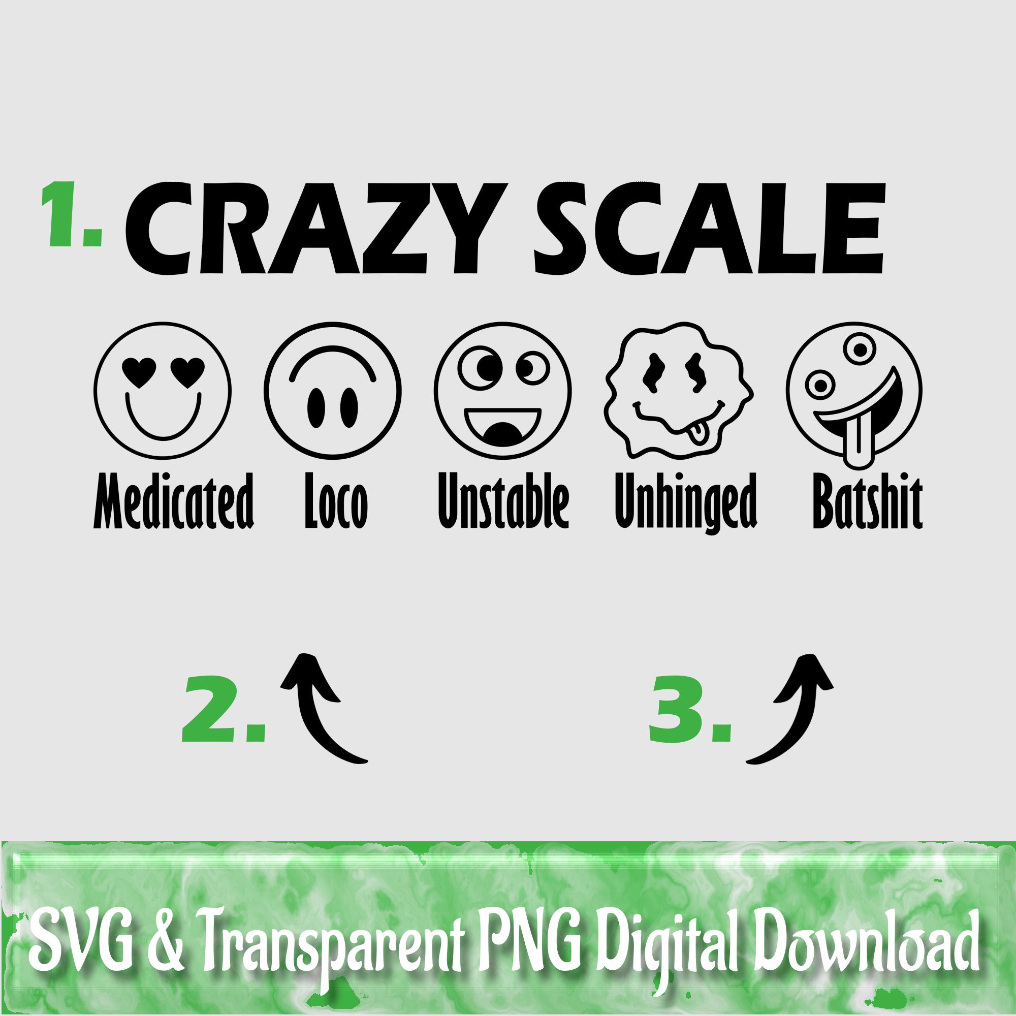 Funny Crazy Scale SVG PNG: Emoji Faces, Mood Tracker (digital Download ...