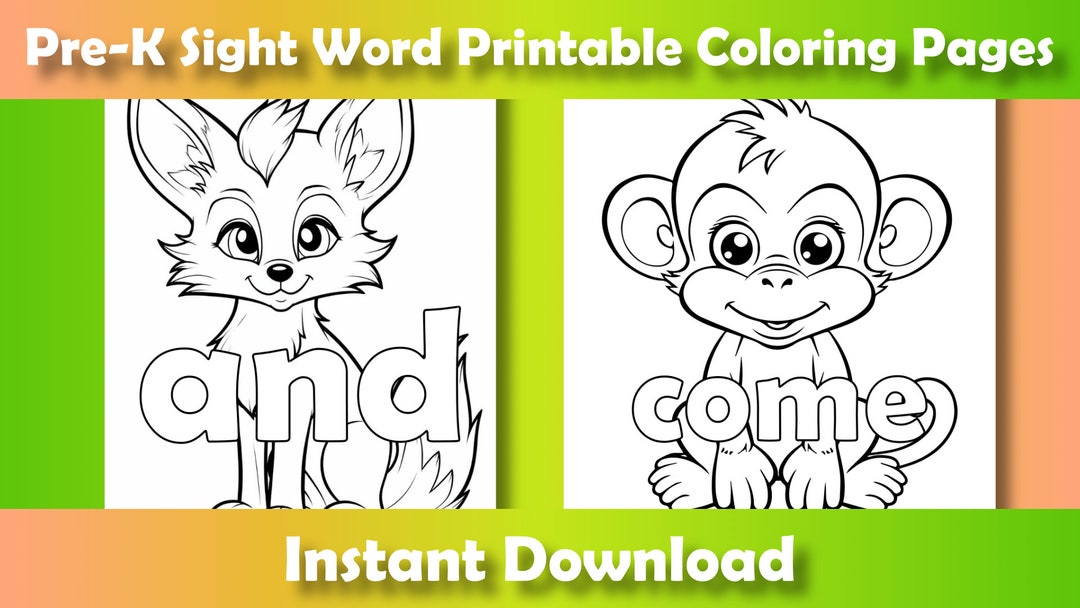 Pre-k Sight Words Printable Coloring Pages Animal Coloring - Etsy