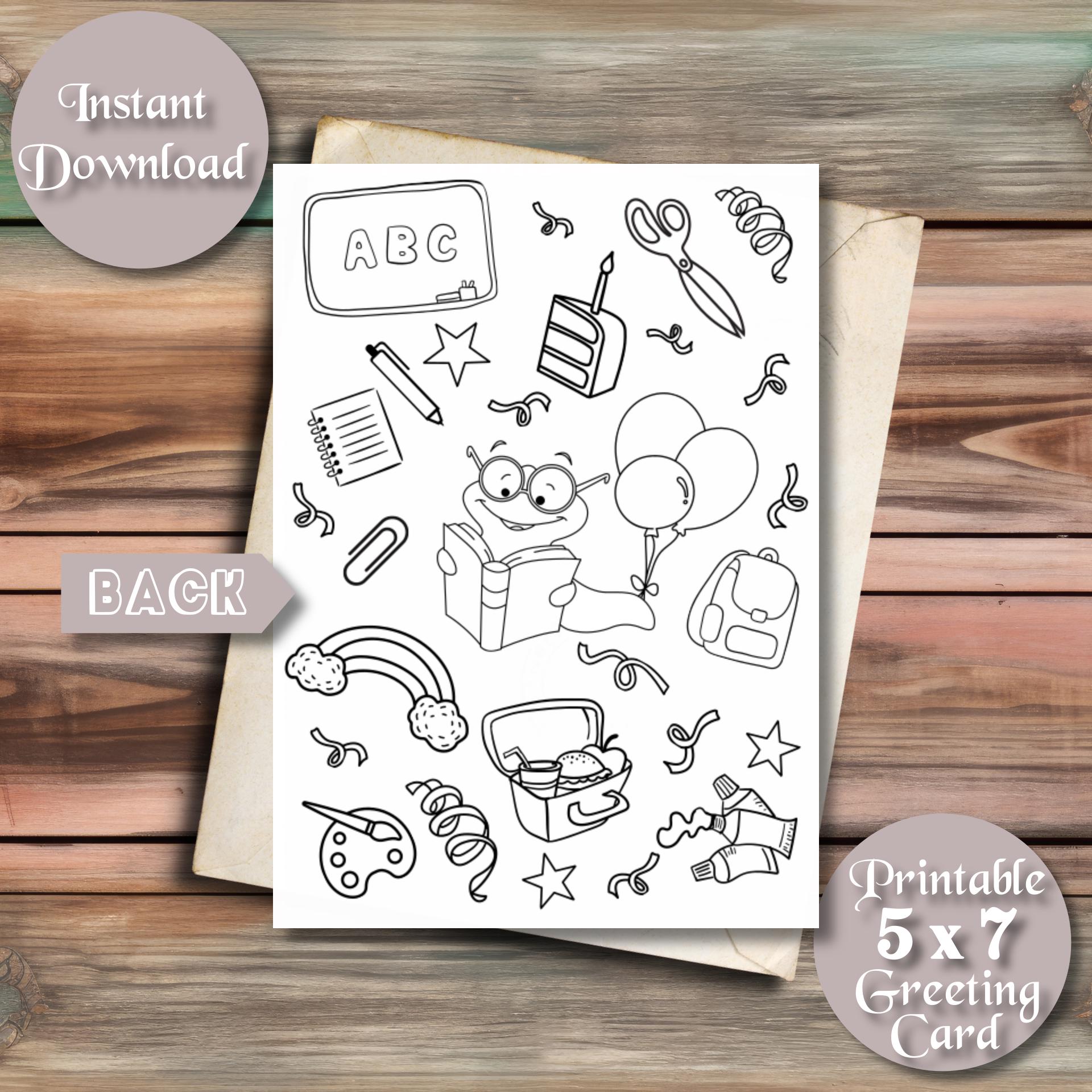 Printable Teacher Birthday Card: Colorable Doodles (PDF Download 5x7in ...