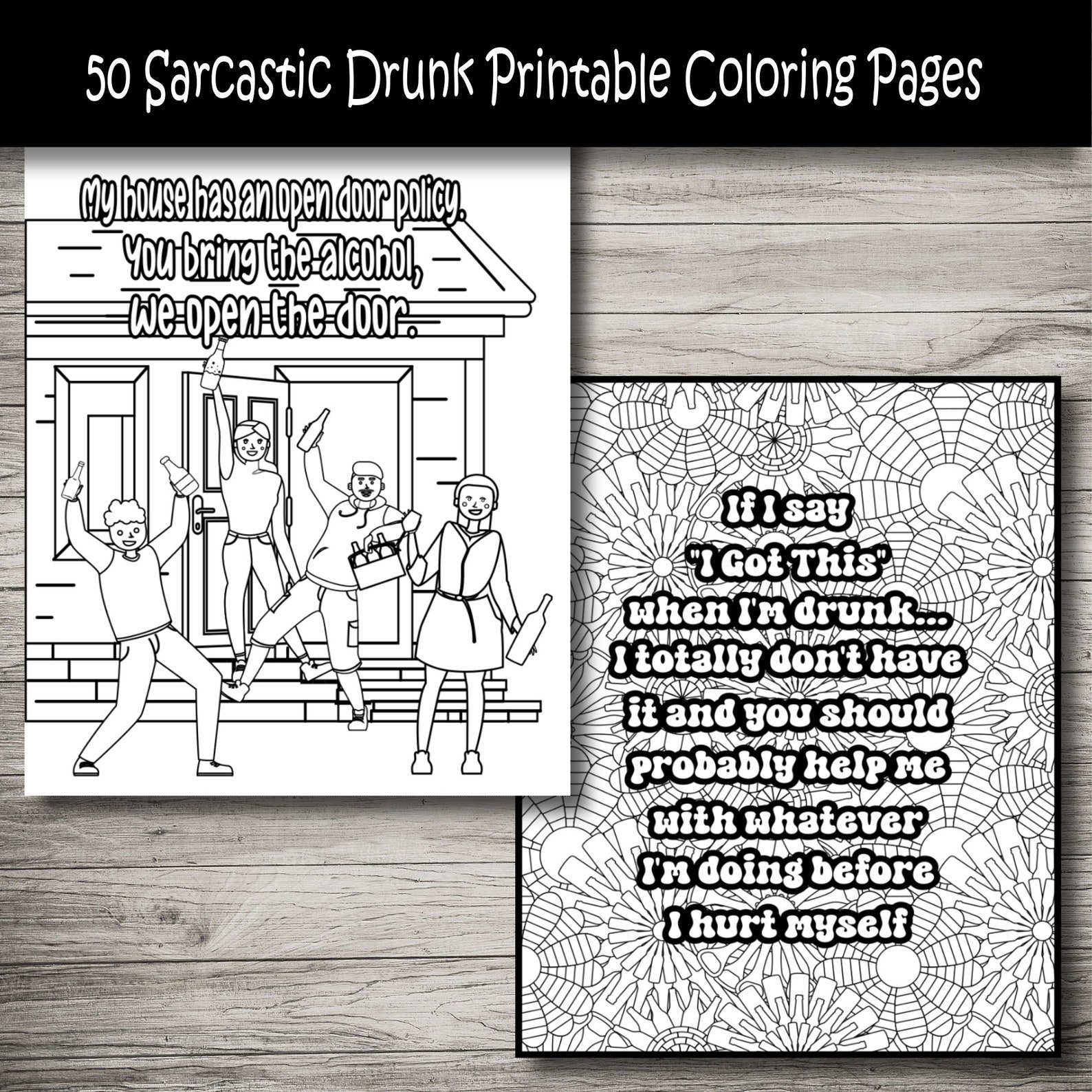 50 Sarcastic Drunk Printable Coloring Pages With Funny Quotes - Etsy