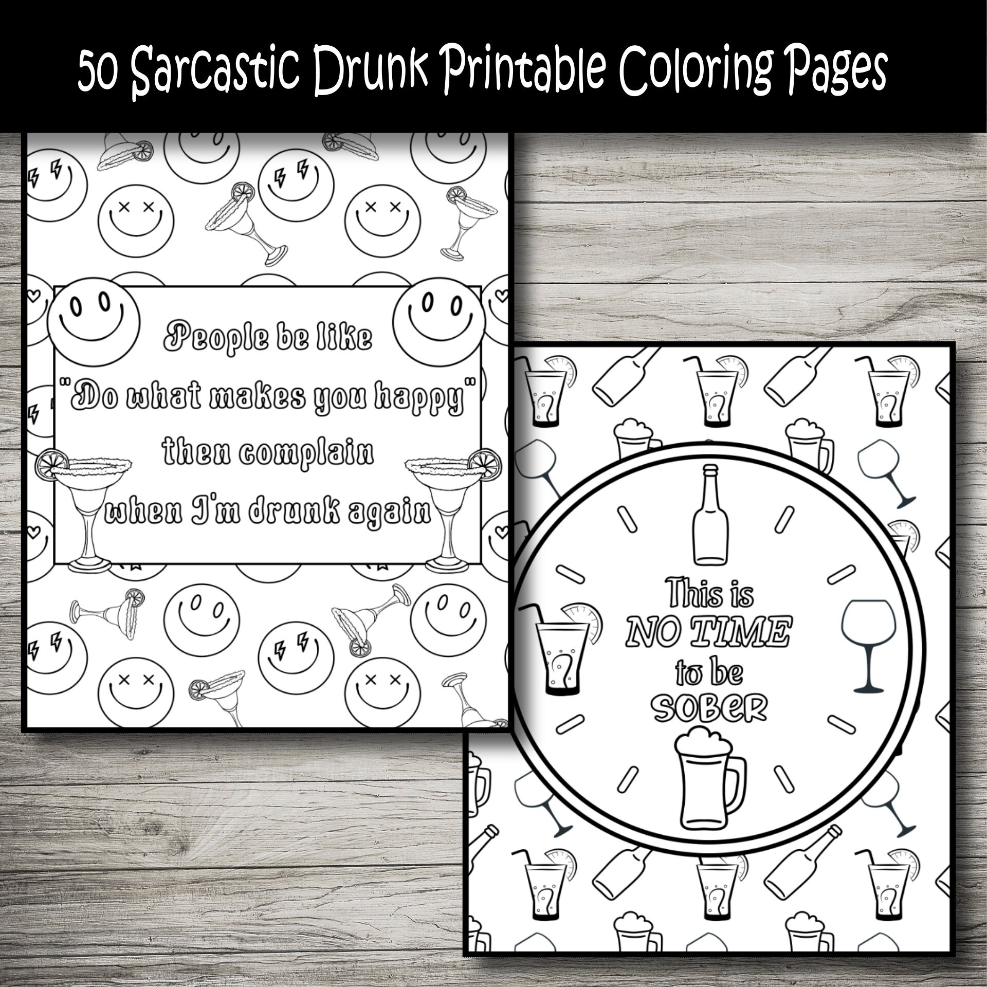 50 Sarcastic Drunk Printable Coloring Pages With Funny Quotes - Etsy