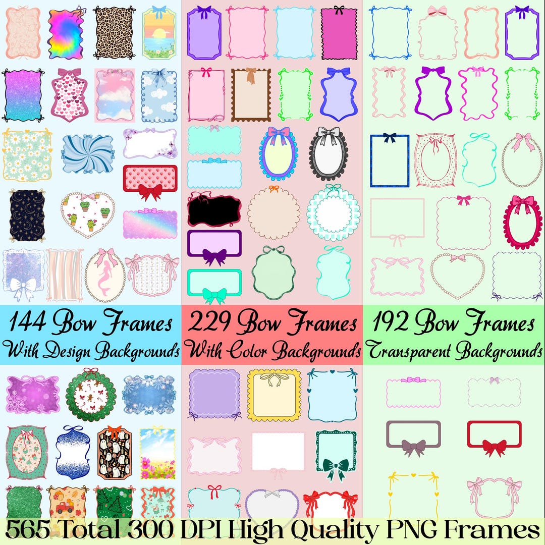 Bow PNG Frames Mega Bundle – 565 Digital Frames With Patterned, Solid ...
