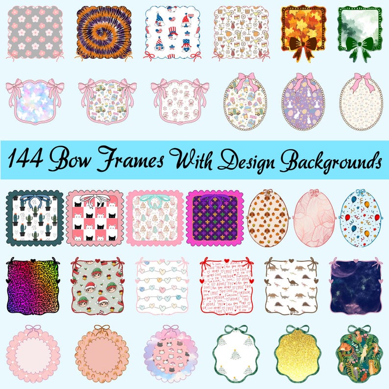 Bow PNG Frames Mega Bundle – 565 Digital Frames With Patterned, Solid ...