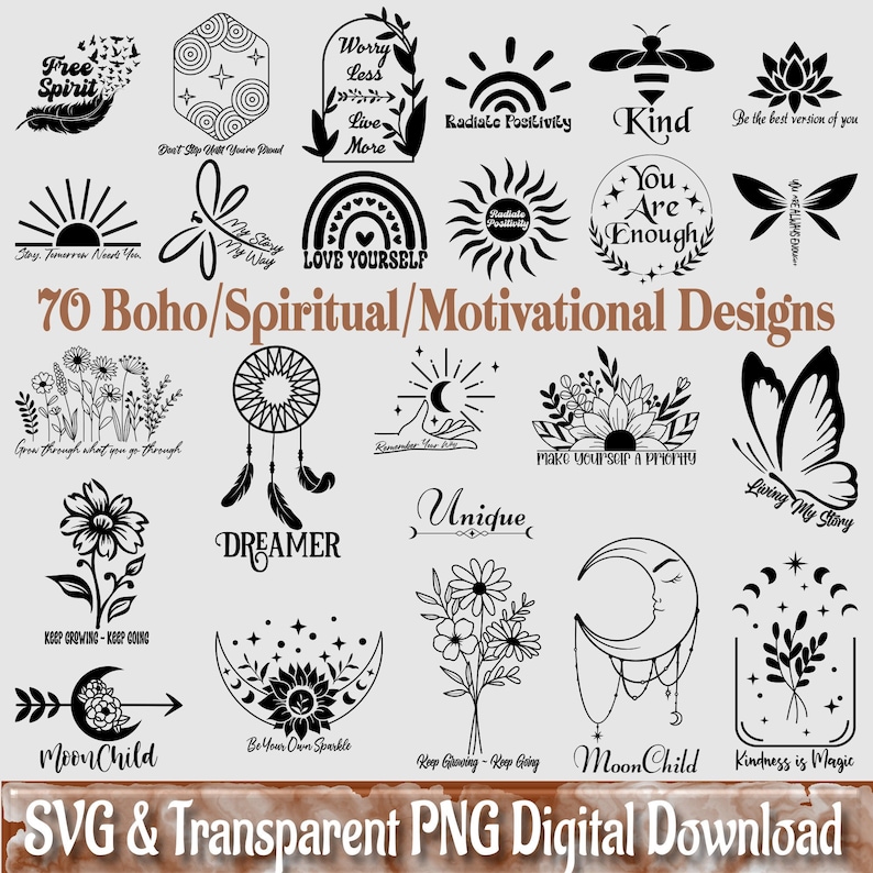 Boho Motivational SVG Quote Bundle: Spiritual Designs (digital Download ...