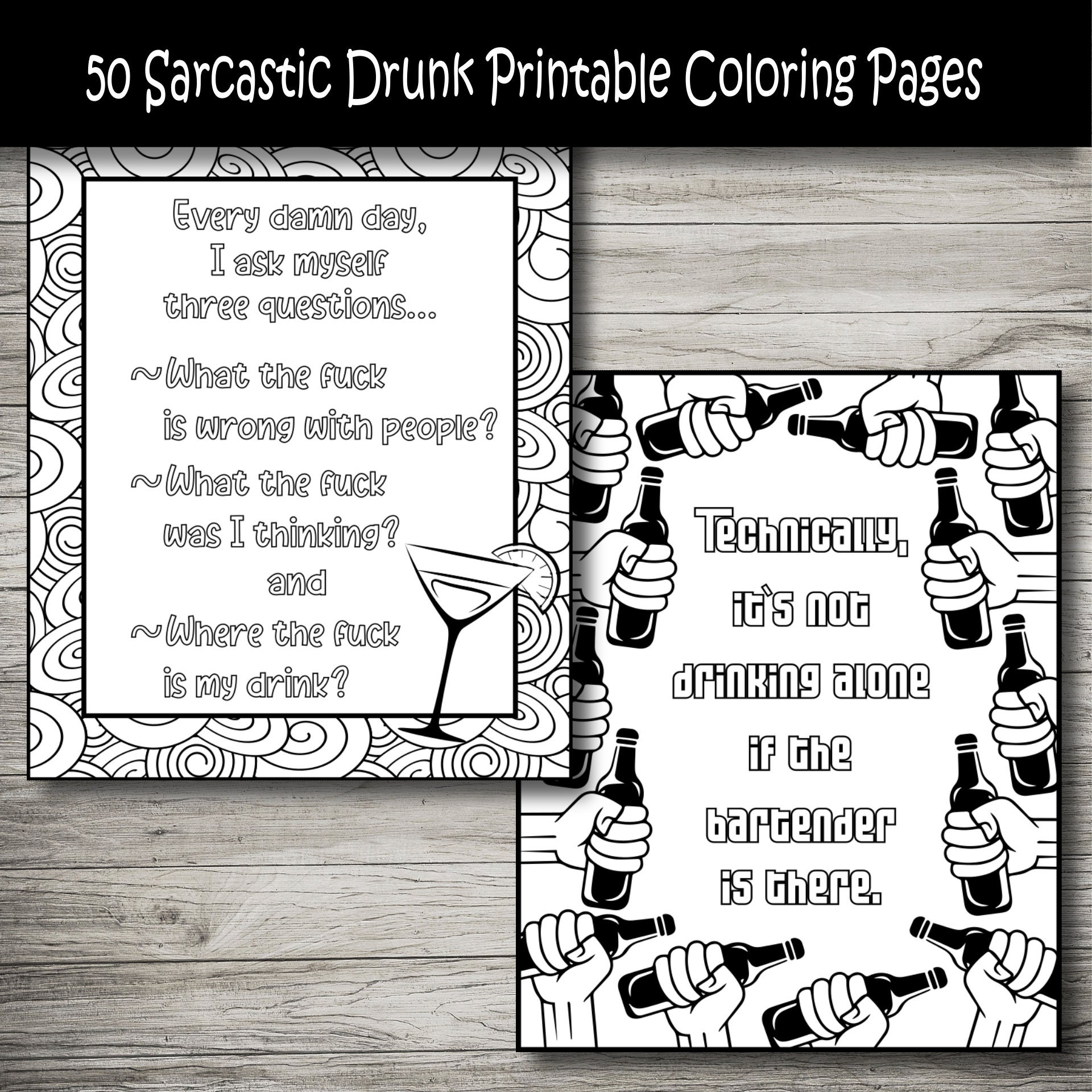 50 Sarcastic Drunk Printable Coloring Pages With Funny Quotes - Etsy