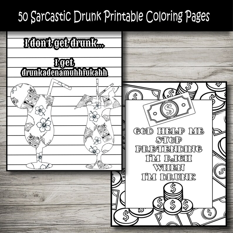 50 Sarcastic Drunk Printable Coloring Pages With Funny Quotes - Etsy
