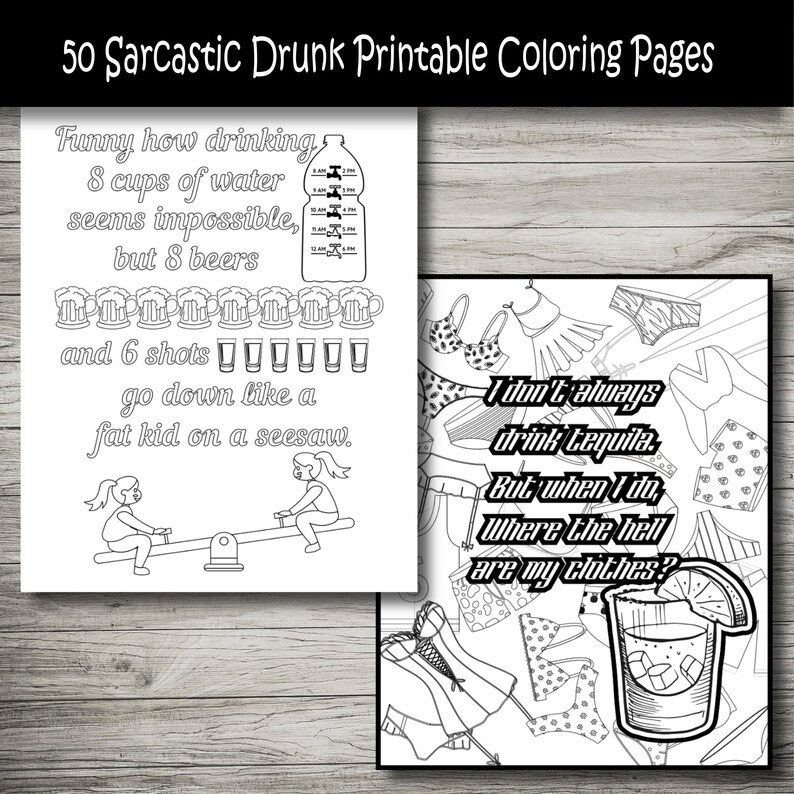 50 Sarcastic Drunk Printable Coloring Pages With Funny Quotes - Etsy