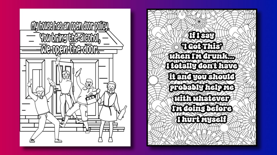 50 Sarcastic Drunk Printable Coloring Pages With Funny Quotes - Etsy